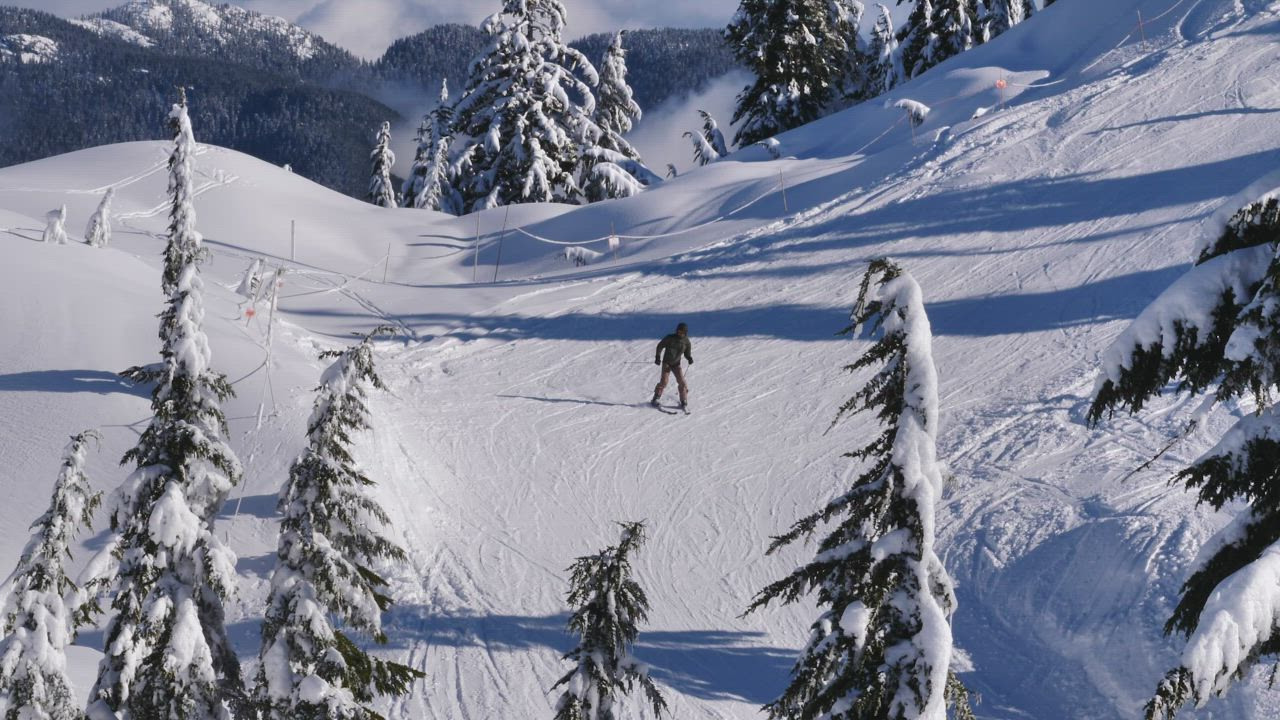 Skiing on a snowy slope - Free Stock Video