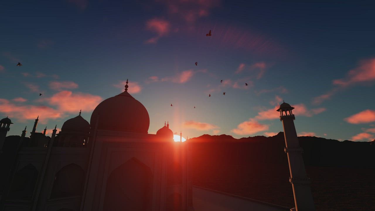 Flying over the Taj Mahal towards the sunset - Free Stock Video