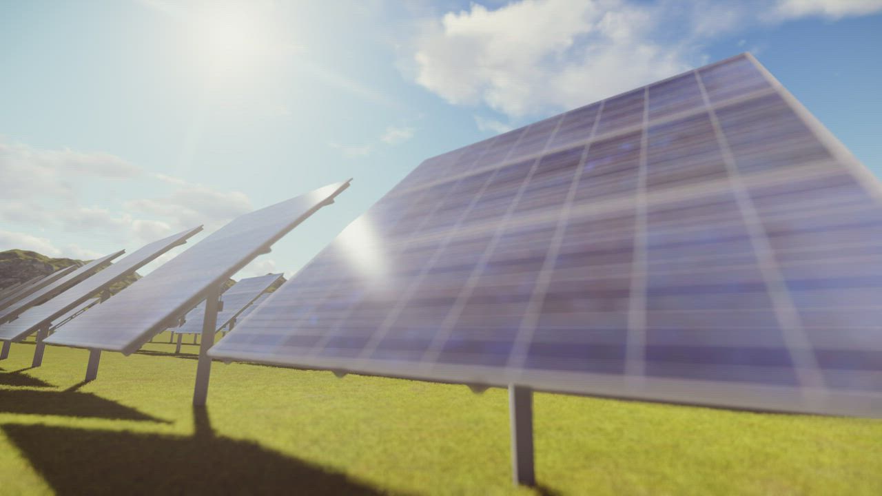 Field covered by computer generated solar panels - Free Stock Video