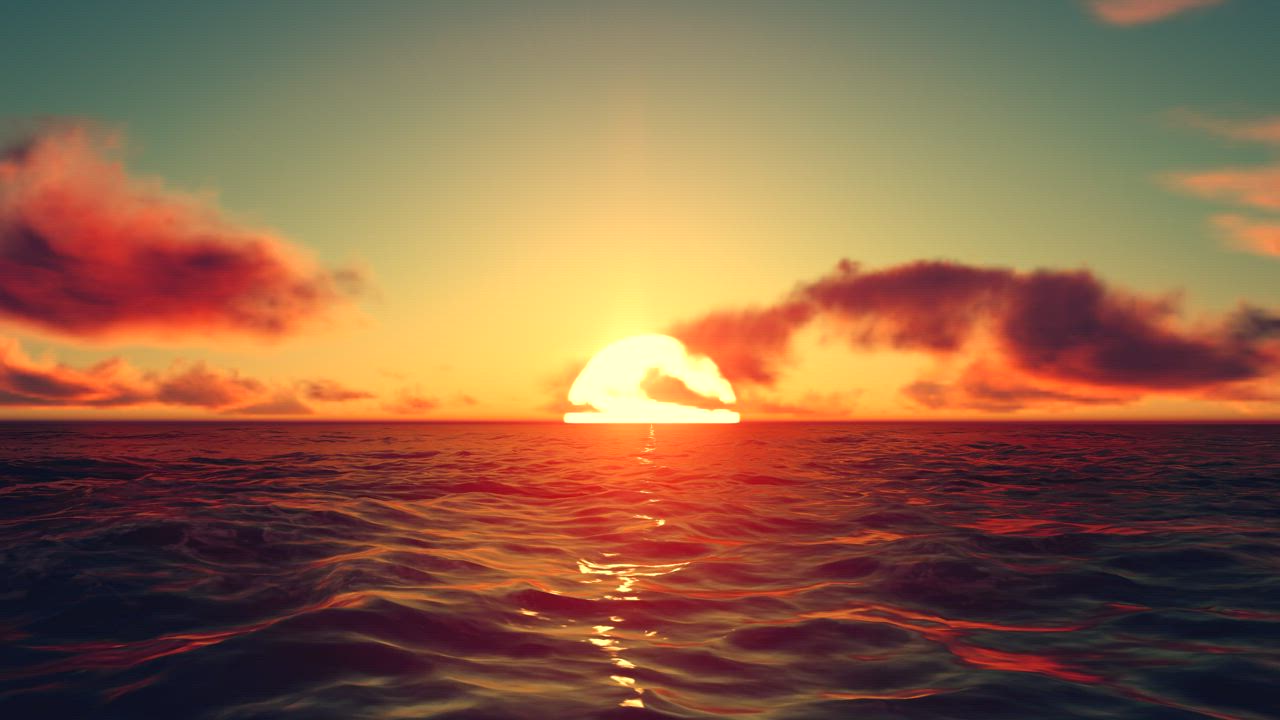 3D simulation of a red sunset at sea - Free Stock Video