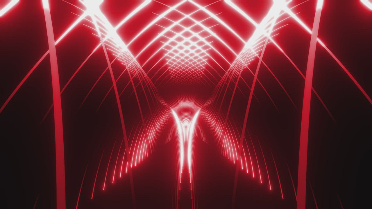 Tunnel of curved lines of red light - Free Stock Video