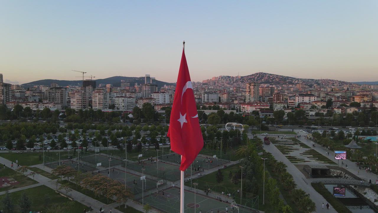 Great city view around a Turkish flag - Free Stock Video