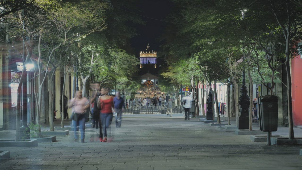 Pedestrian street with people walking at night - Free Stock Video