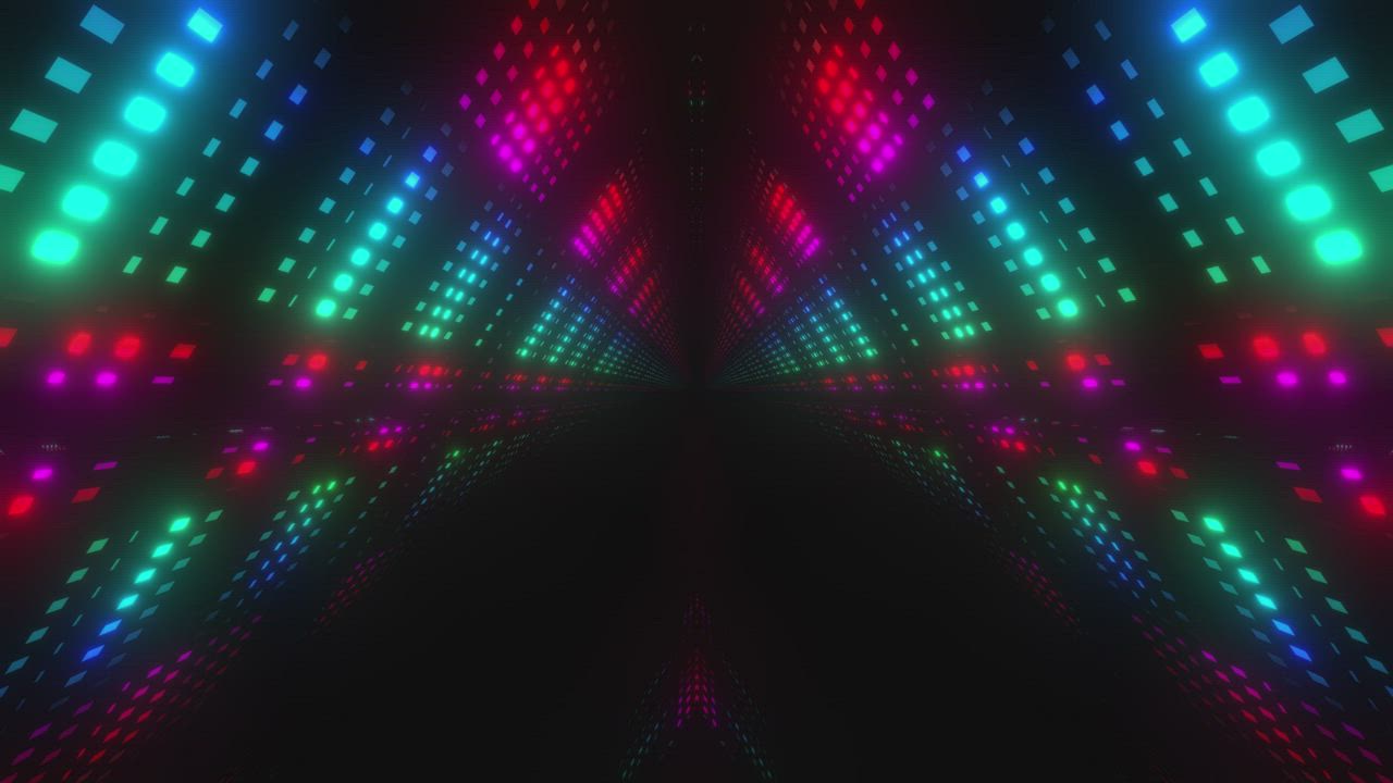 Colorful led triangle tunnel in 3D - Free Stock Video