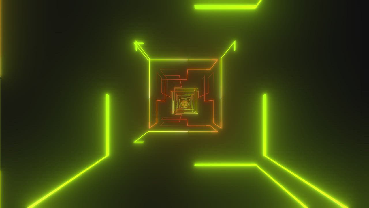 Square tunnel with neon light strokes - Free Stock Video
