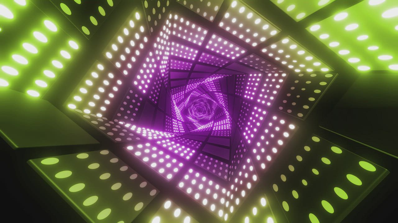 Twisted square tunnel with green and purple lights - Free Stock Video