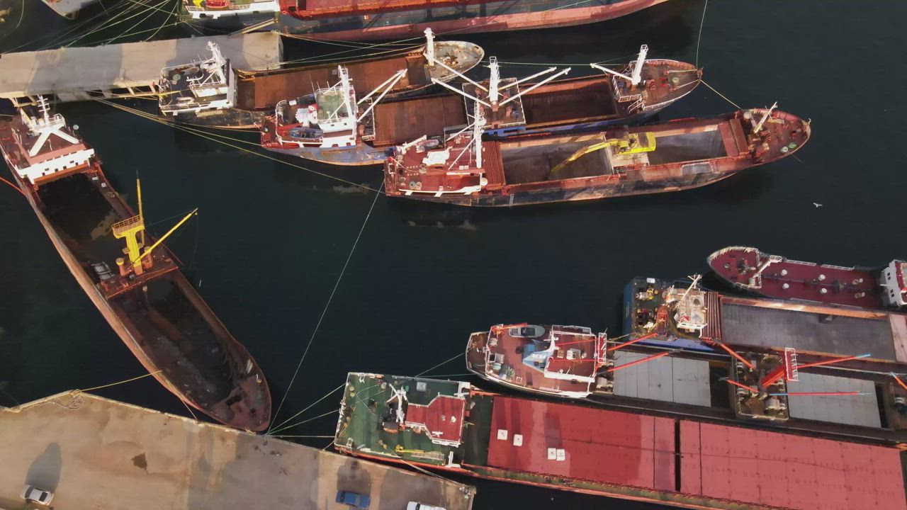 Cargo ships floating on a coast - Free Stock Video