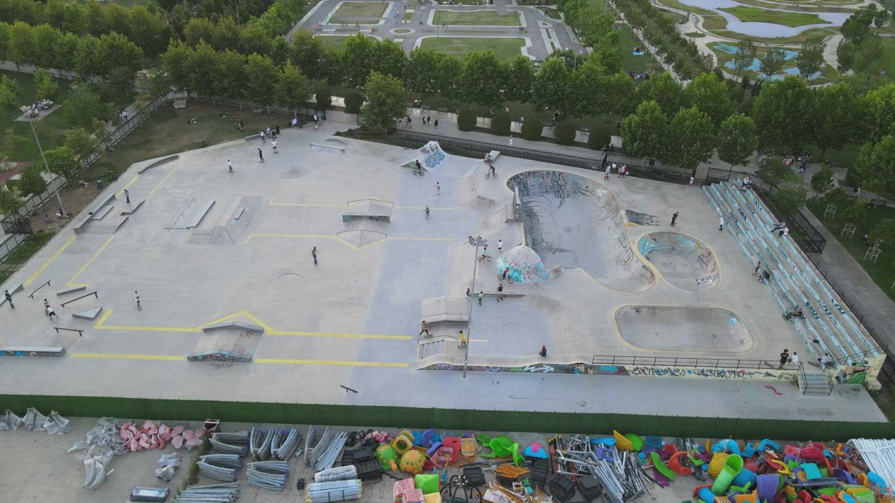 Huge park with skating and bike rinks - Free Stock Video