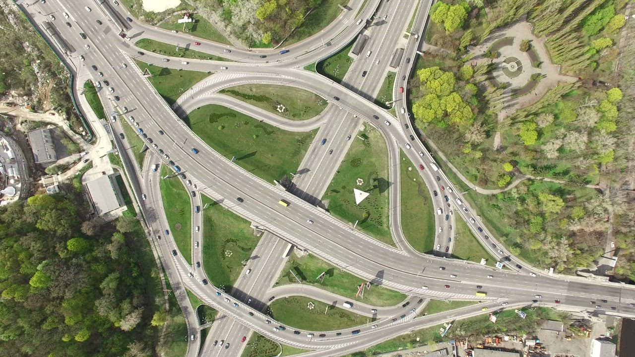 Highways at an intersection from top - Free Stock Video