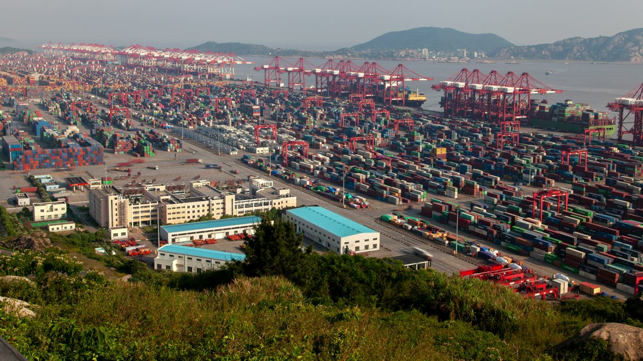 Container terminal in a ship port - Free Stock Video