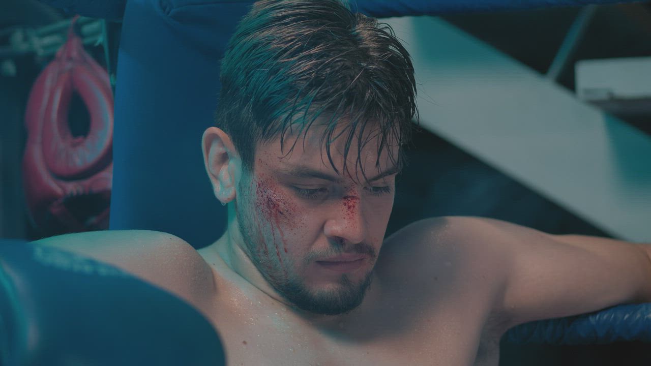 Boxer bleeding after a fight - Free Stock Video