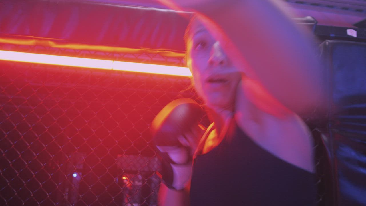 Point of view fighting in a ring against a woman - Free Stock Video