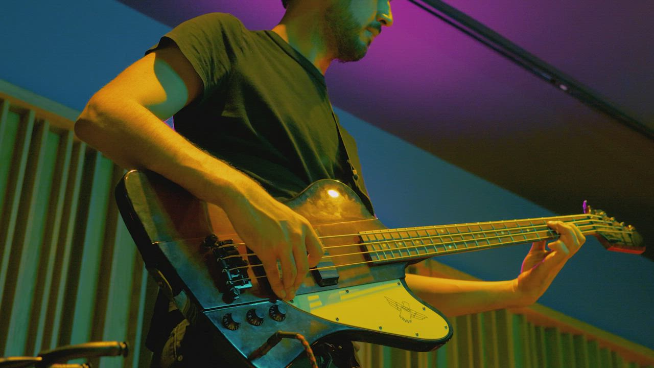 Man playing bass during a live performance - Free Stock Video