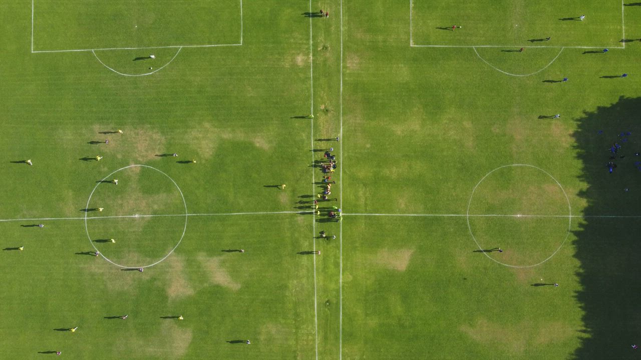Pair of soccer court in a view from above - Free Stock Video