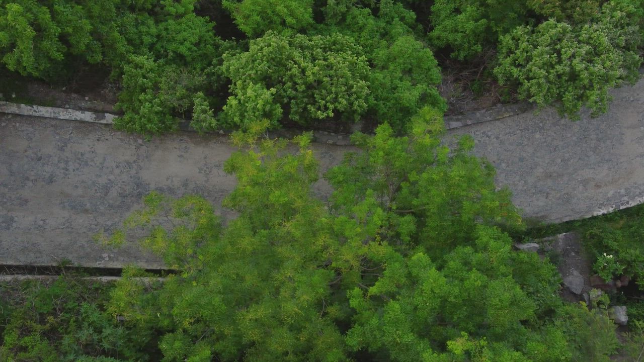 Two people walking down a road seen from above - Free Stock Video