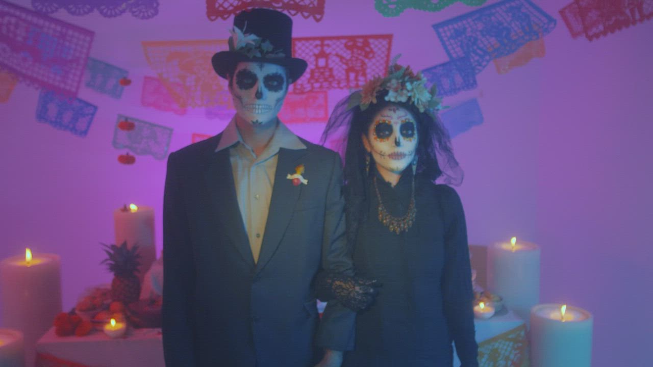 Catrin and Catrina Couple Costume for Day of the Dead - Free Stock Video