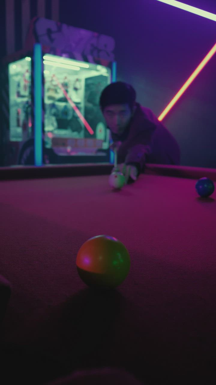 Asian young man playing pool - Free Stock Video