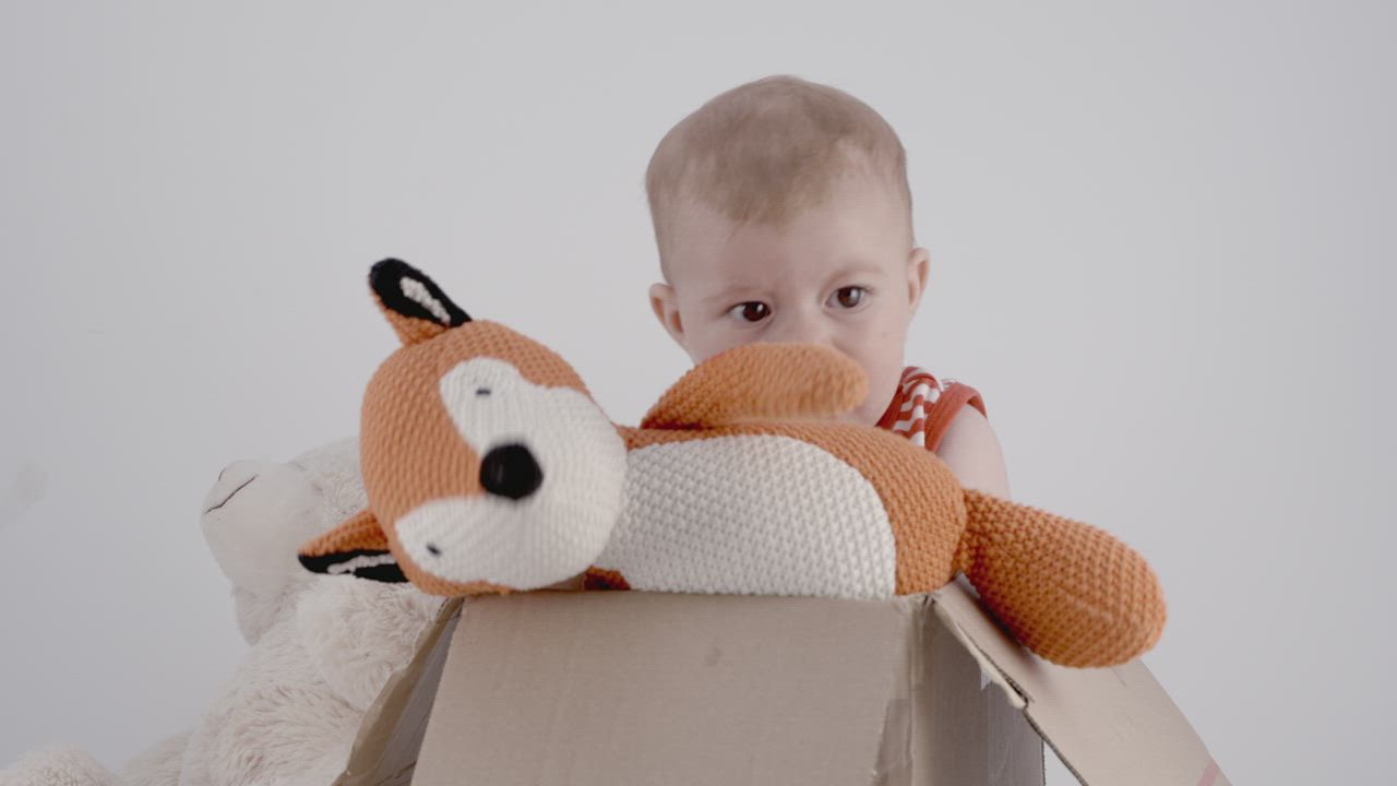 Portrait of a baby with teddies - Free Stock Video