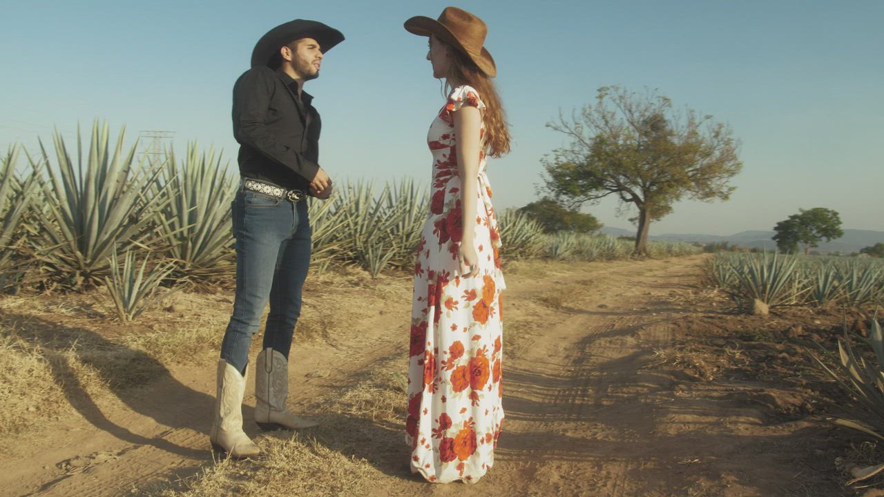 Romantic couple of ranchers in a maguey field - Free Stock Video