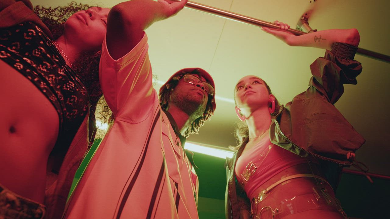 Three happy friends dancing on board a bus - Free Stock Video