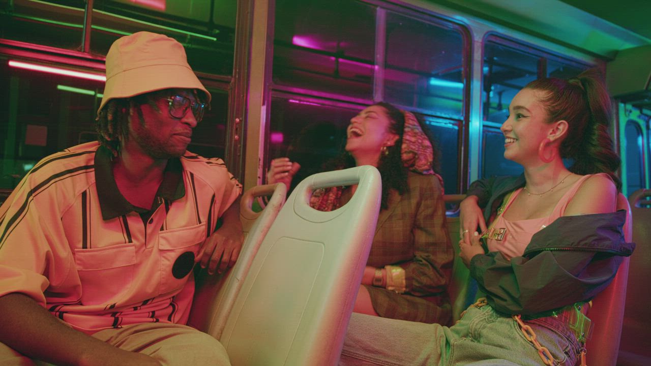 Friends laughing on a bus - Free Stock Video