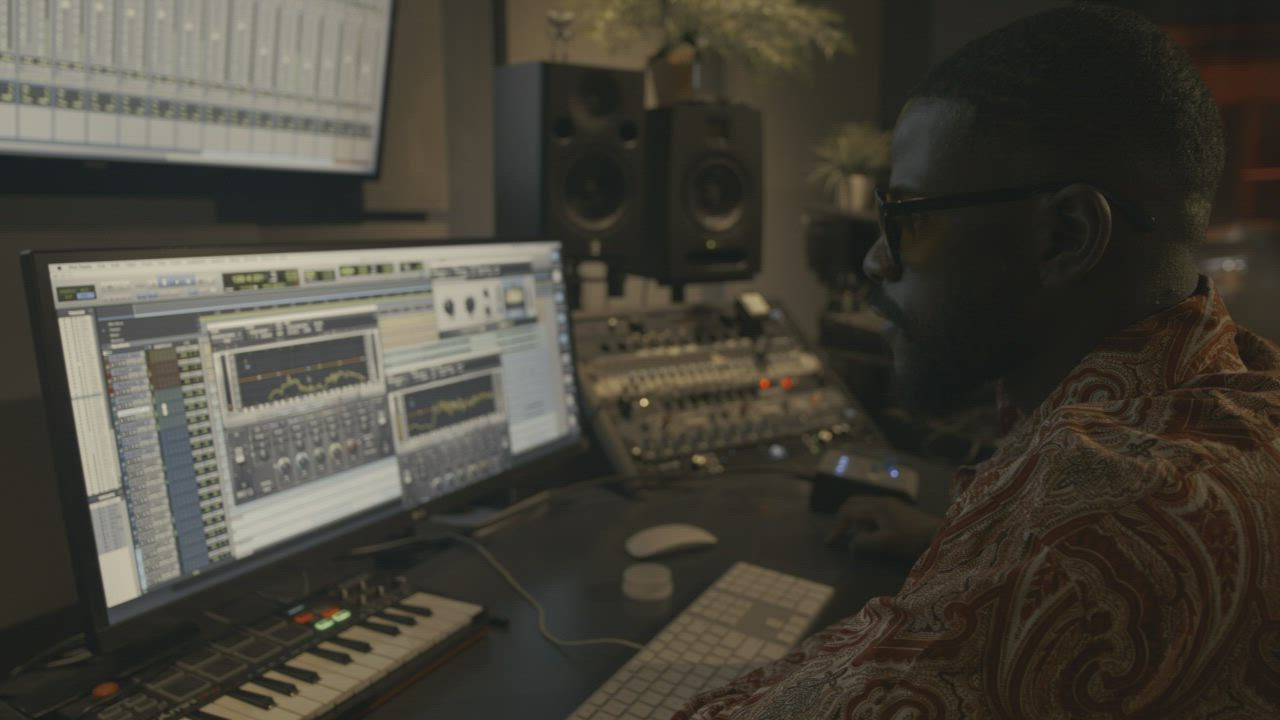 Experienced music producer working in a studio - Free Stock Video