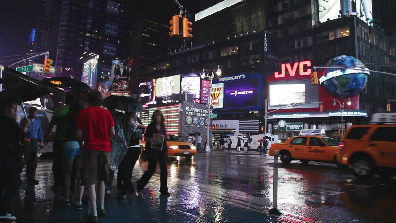 Times Square during a rainy night - Free Stock Video