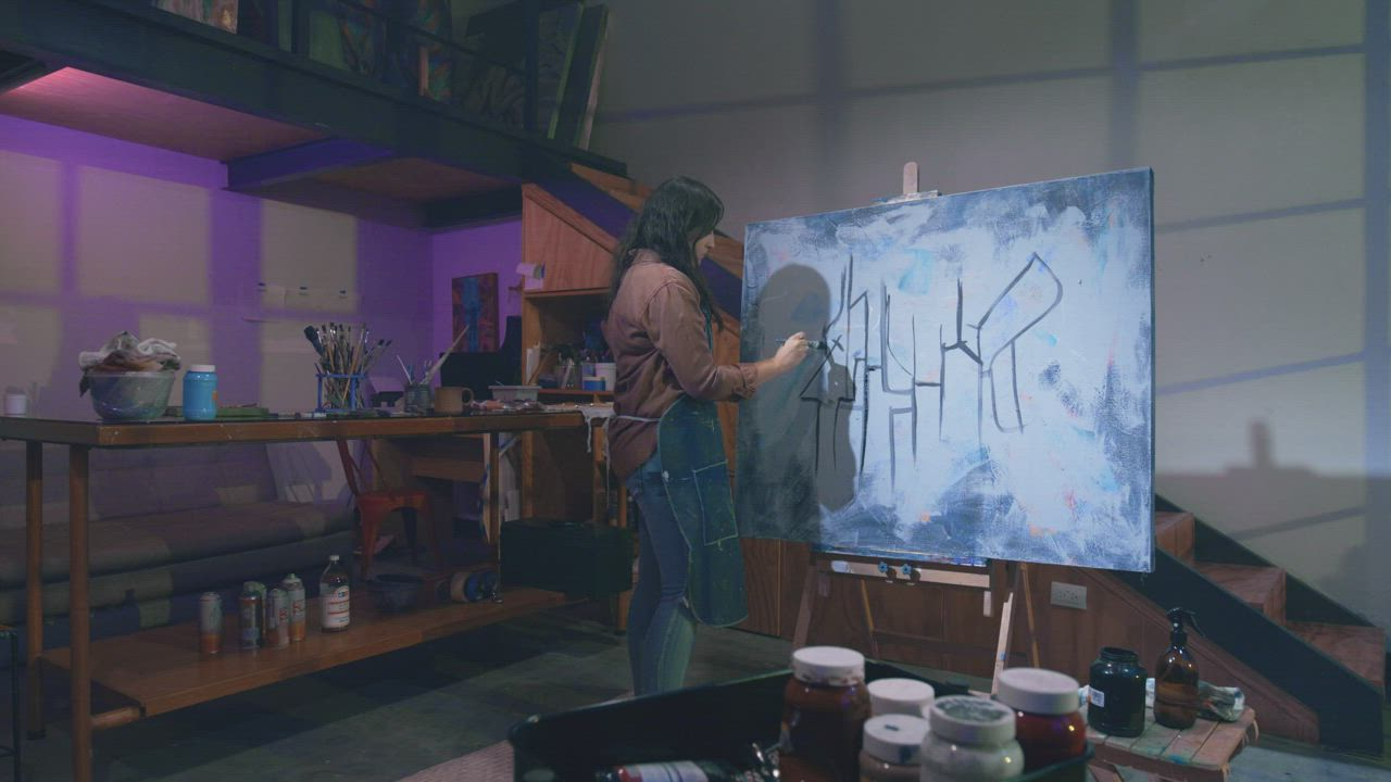 Artist working in his professional art studio - Free Stock Video