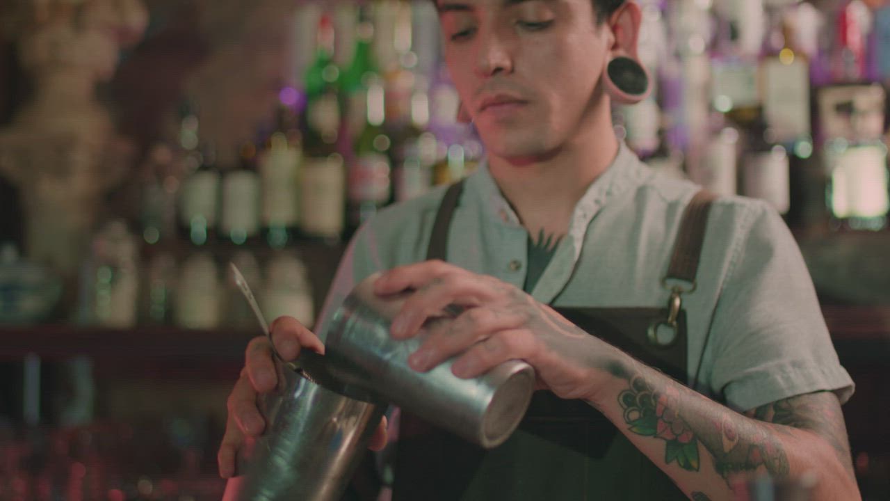 Portrait of a skilled bartender working in a bar - Free Stock Video