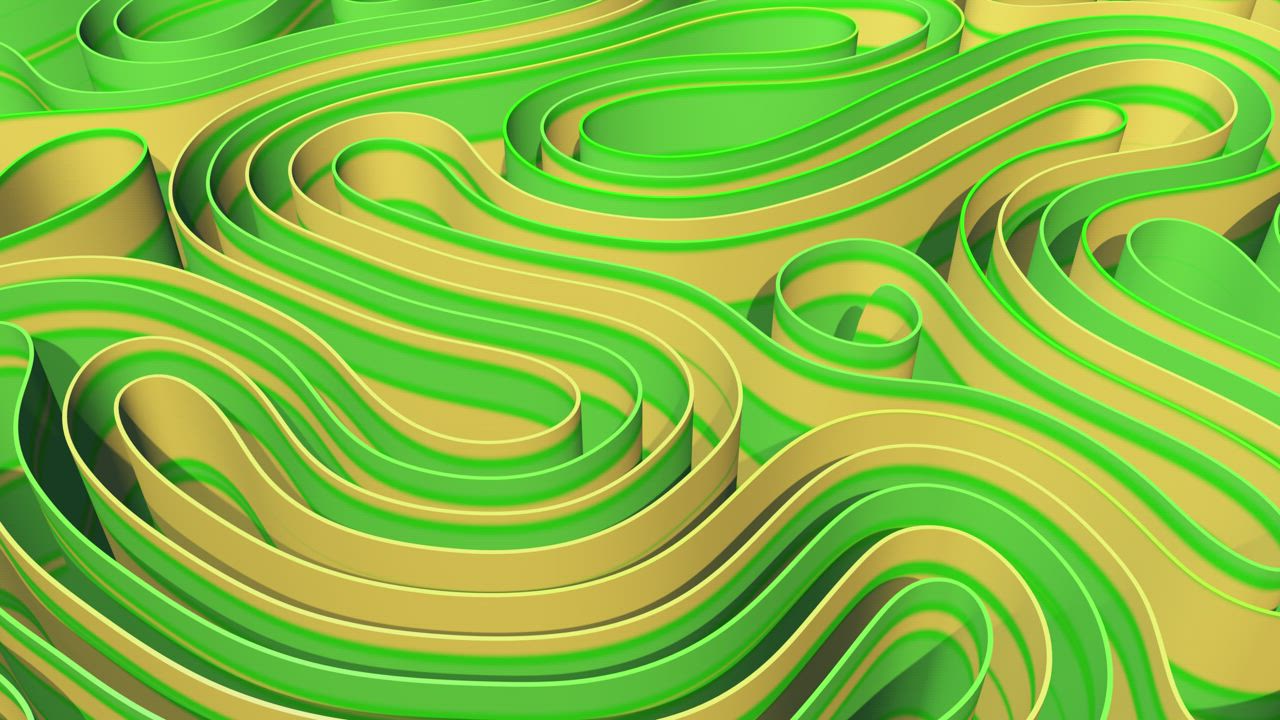 Rows of green and yellow ribbons swirling about - Free Stock Video