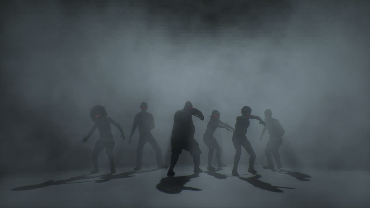 Terrifying group of zombies walking in a pack through smoke - Free ...