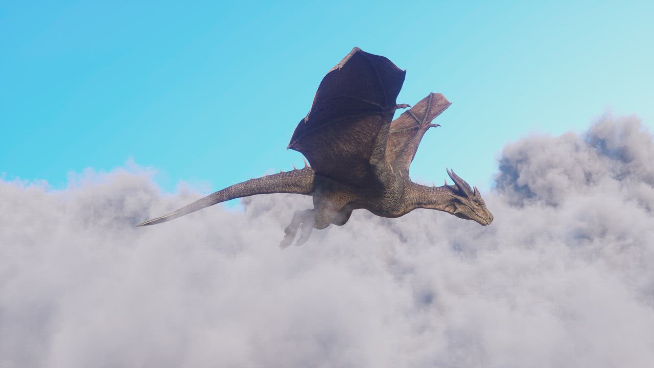 Animation of a dragon flying low over clouds - Free Stock Video
