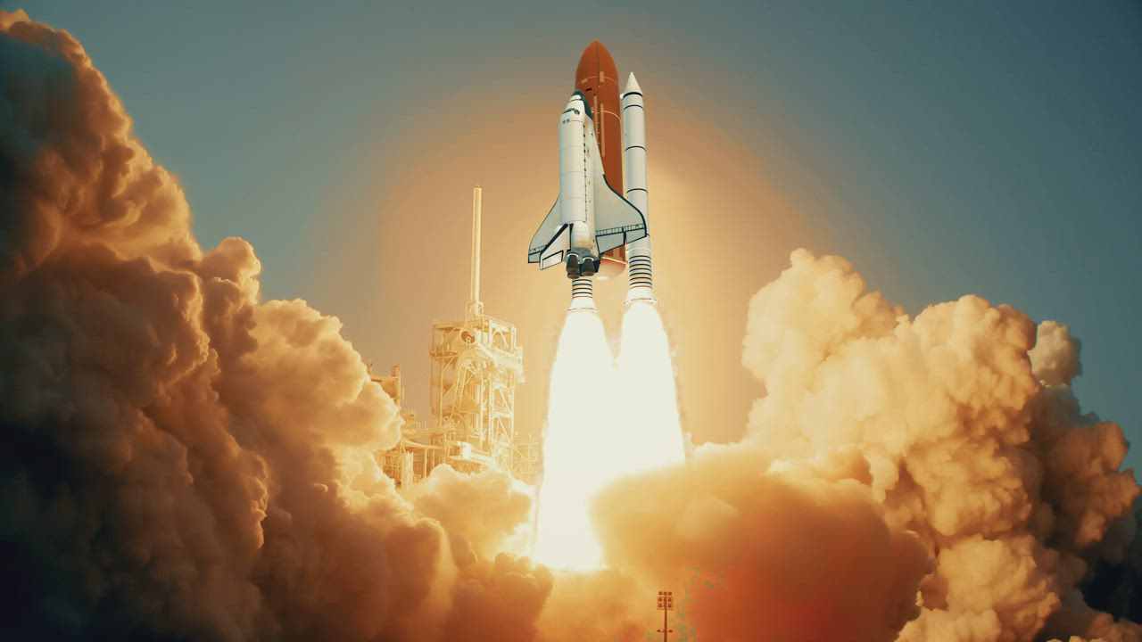 Space shuttle launching into the sky in slow motion - Free Stock Video