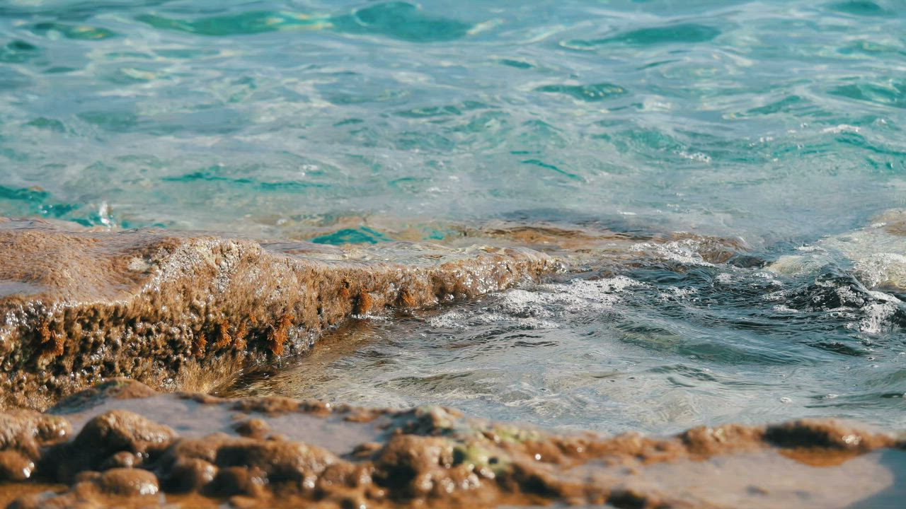 Close up of water moving over rocks in the ocean - Free Stock Video