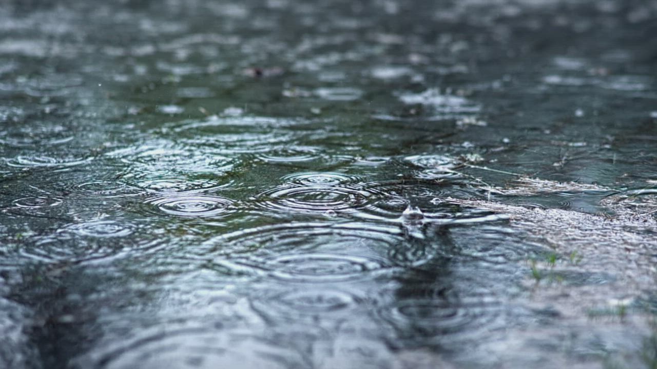 Slow motion of rain hitting puddles on the ground - Free Stock Video