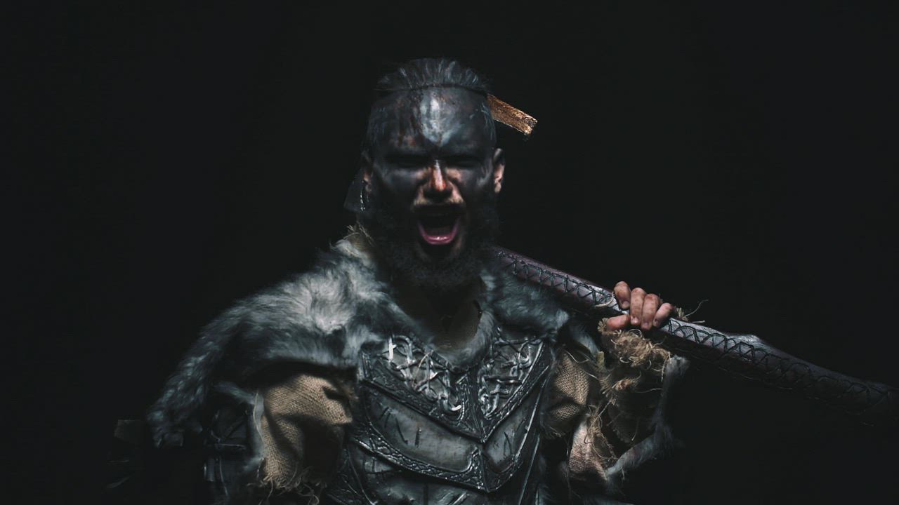 Menacing Viking screaming battle cries at the camera - Free Stock Video