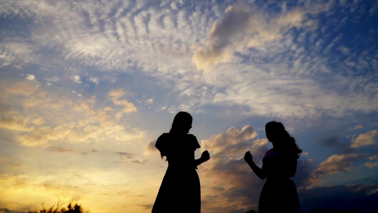 Two friends dancing under a stunning sunset sky - Free Stock Video