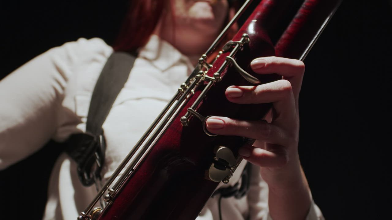Woman playing a jazz tune on the bassoon - Free Stock Video