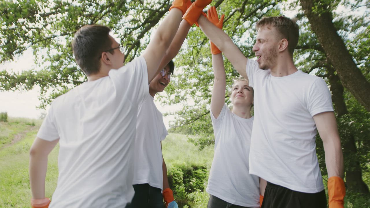 Group of volunteers giving a group high five - Free Stock Video