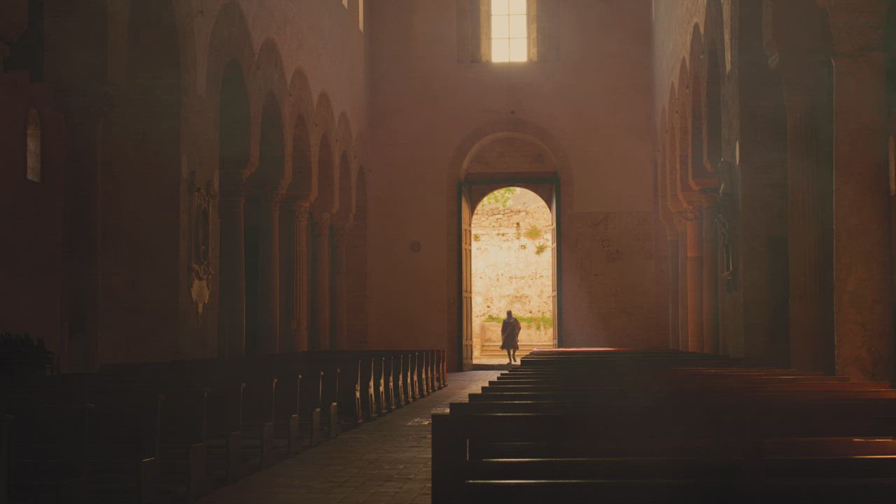 Viking enters the church - Free Stock Video