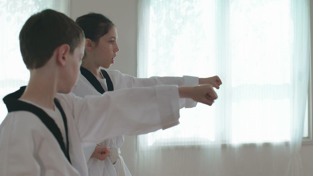 Children practicing karate in the room - Free Stock Video