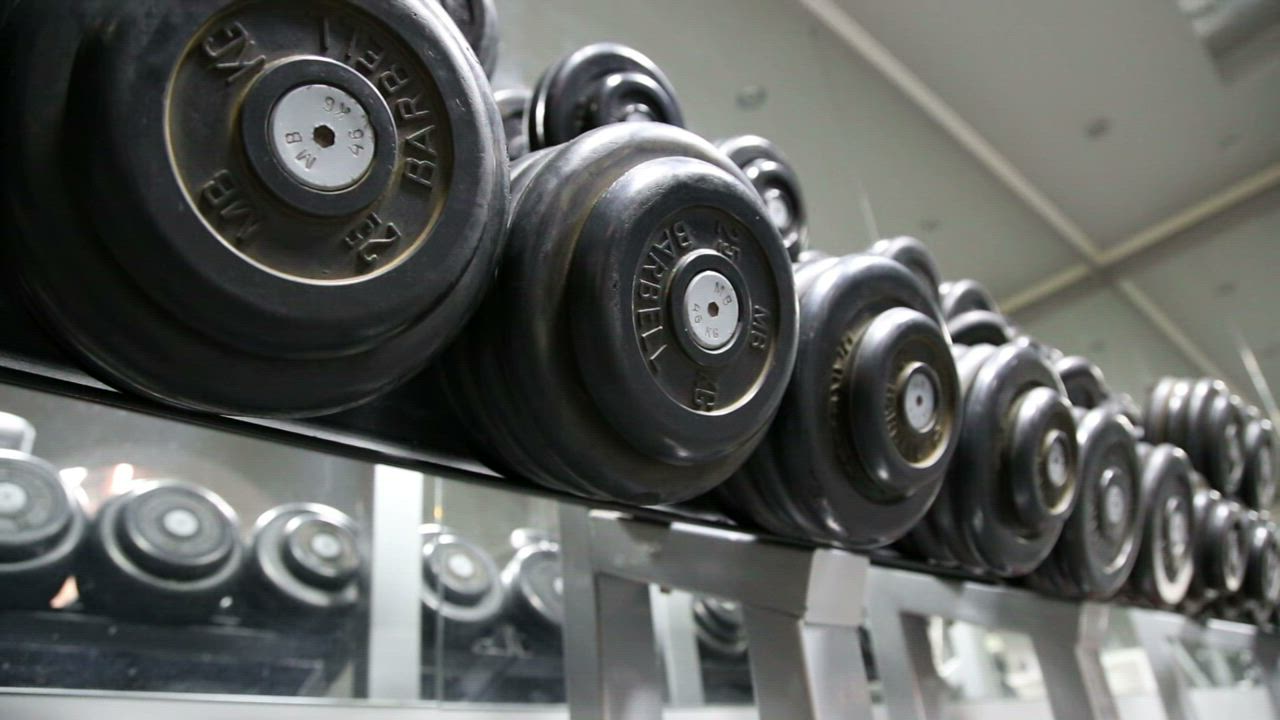 Line of dumbbells in a gym - Free Stock Video