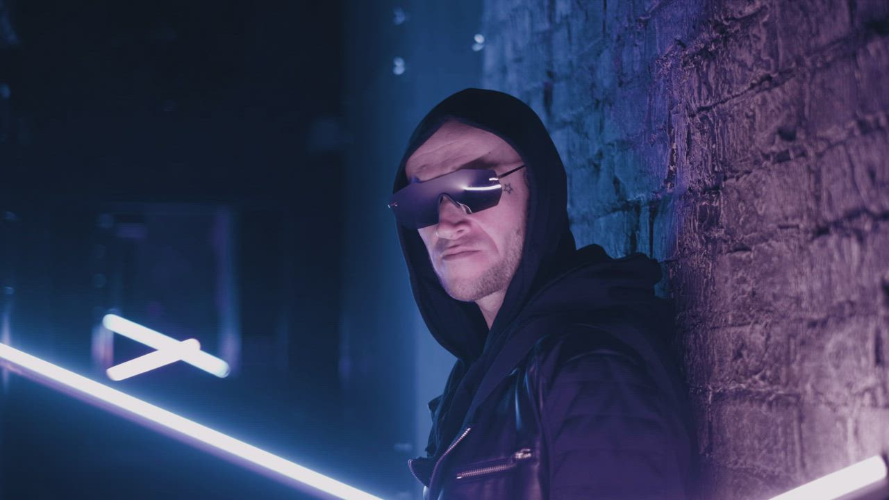 Rap singer with neon lights - Free Stock Video