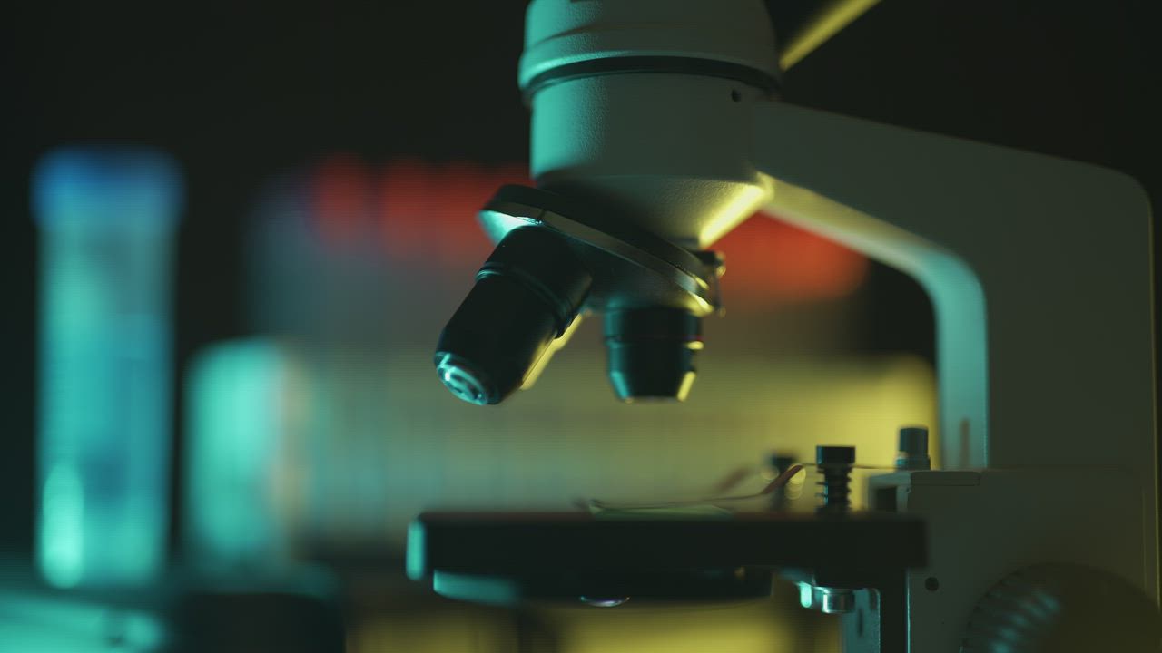 Close up of a microscope in the lab - Free Stock Video