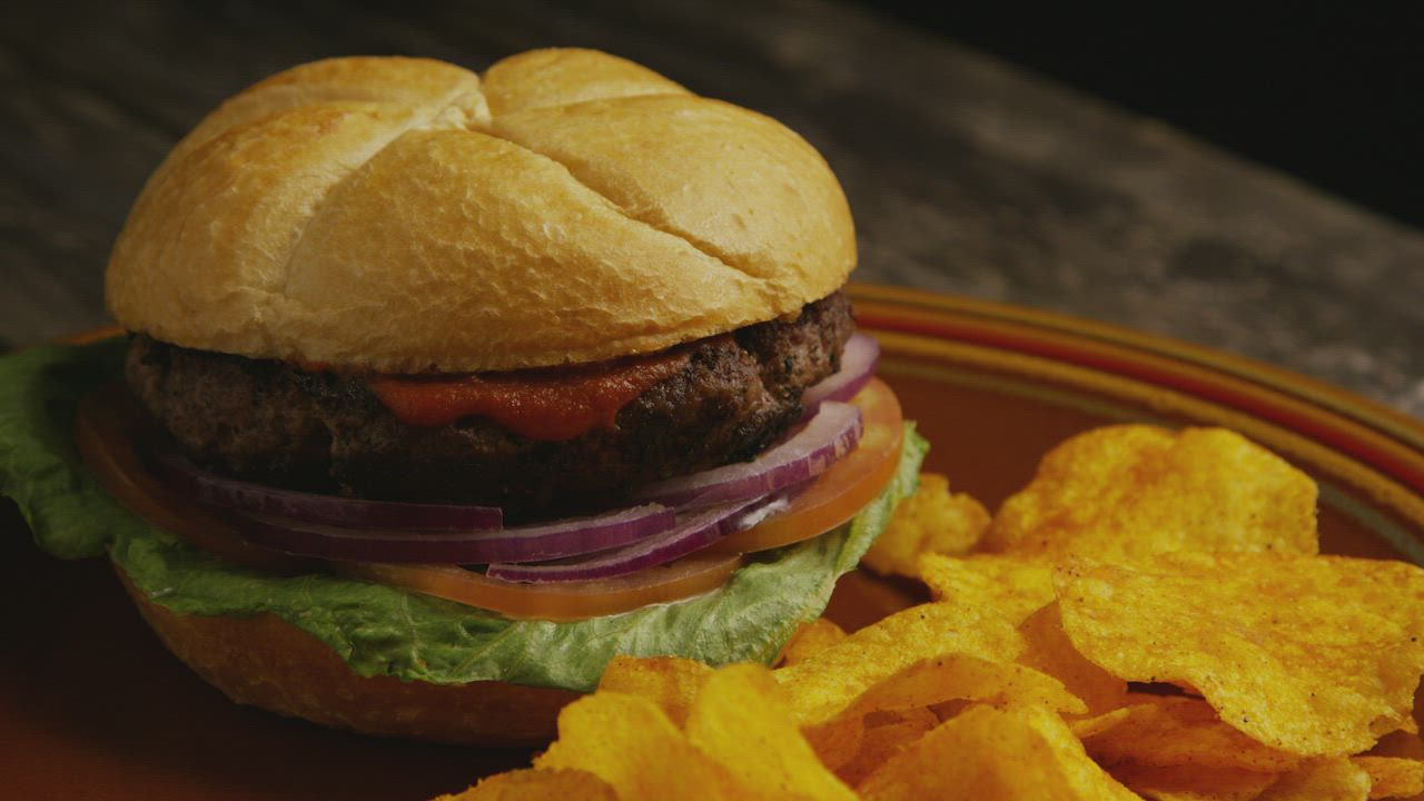 Close up view of a burger - Free Stock Video