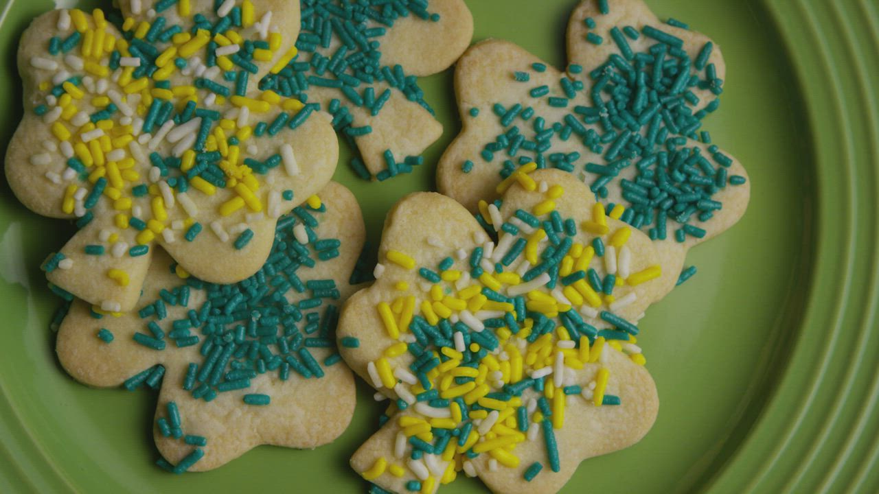 St Patricks Day cookies with yellow and green sprinkles - Free Stock Video