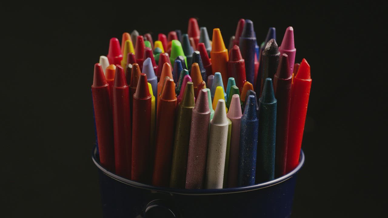 Bucket of crayons for arts and crafts - Free Stock Video