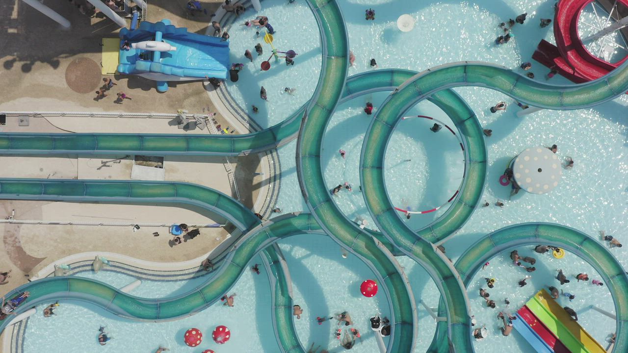 Amazing water park with swirling water slides - Free Stock Video