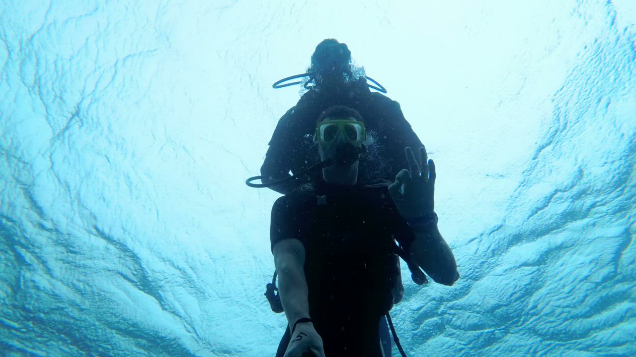Scuba diver with instructor diving in the sea - Free Stock Video