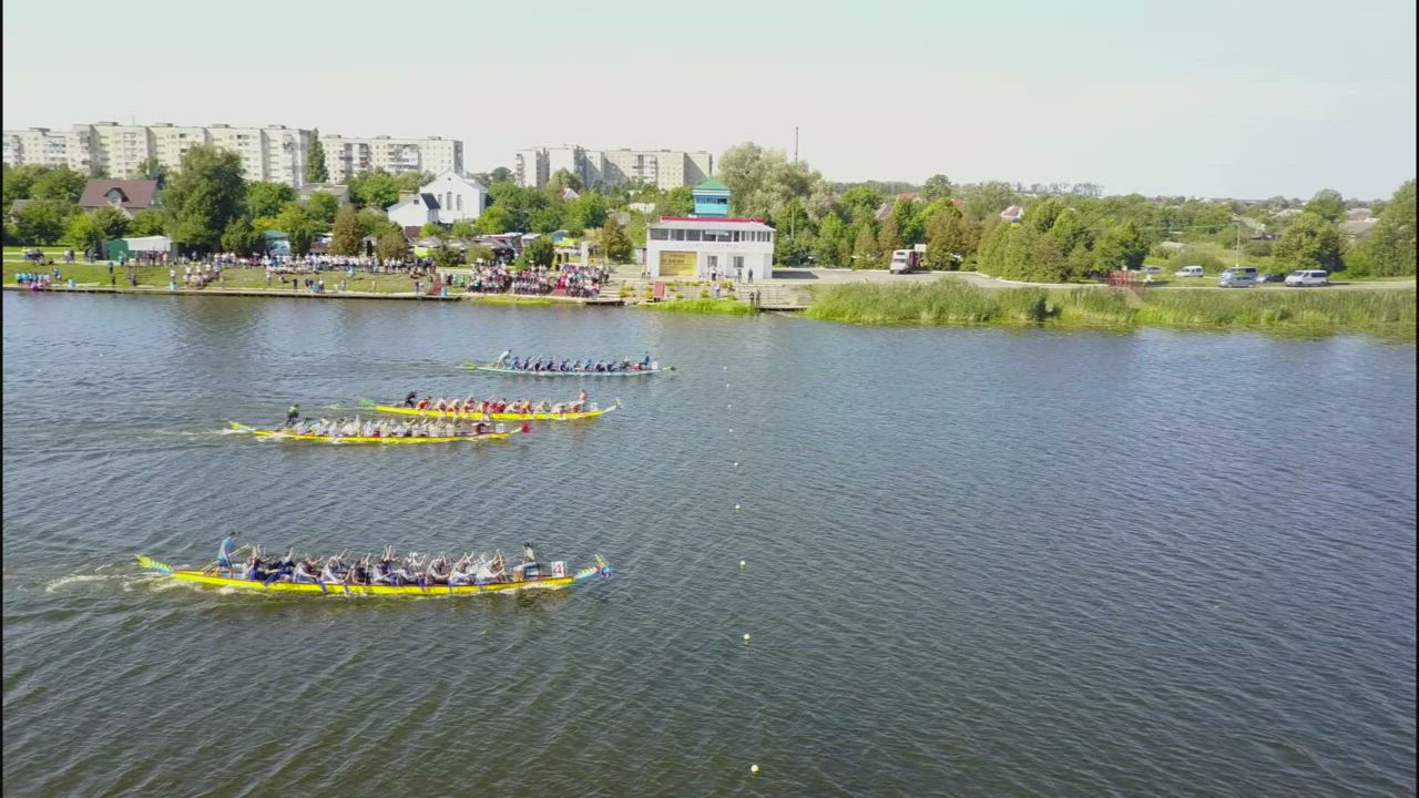 Canoe rowing competition in river reaching the finish line - Free Stock ...